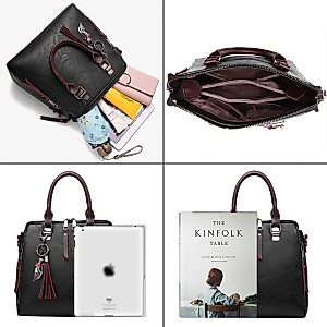 Dayfine Women Handbags PU Long Strap Shoulder Bag Ladies Tote Bag Cross-body Bags Purse Messenger Bags-Black