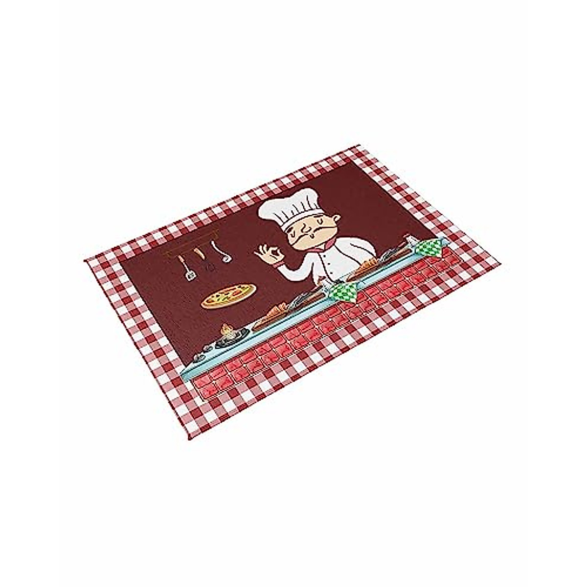 Absorbant Area Rug, Kitchen Decor Cartoon Chef Gourmet Food Dinner Table Wine Red Buffalo Check Outdoor Non-Slip Bottom Carpet Mat for Patio Camping Rv Picnic Backyard Deck Balcony Porch Beach 4x6 ft