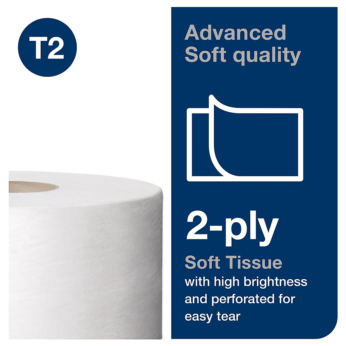 Tork Mini Jumbo Toilet Paper Roll White T2, Advanced, 2-Ply, 12 x 751', 12024402