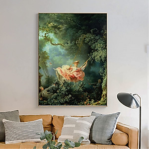 ZZPT Jean Honore Fragonard The Swing Prints - Fine Art Poster - Classicism Oil Painting Vintage Canvas Wall Art Landscape for Living Room Bedroom Home Decor Unframed (12x15in/30x38cm)