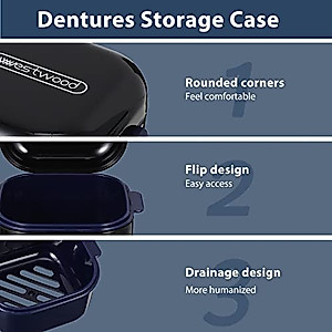 Yardwe Denture Bath Case Cup Box Portable False Teeth Holder Storage Soak Container Orthodontic Retainer Case with Strainer Basket for Travel Cleaning Black