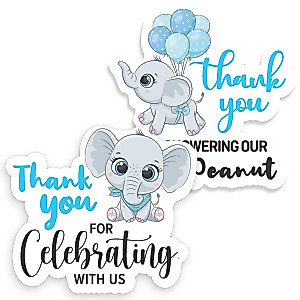 Cute Thank You for Celebrating with Us Blue Elephant Boy Thank You Stickers Labels,Elephant Party Sticker for Elephant Theme Boy Birthday Party Favor Label Decorations