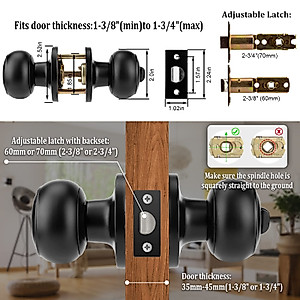 AMZKONIG 12 Pack Matte Black Privacy Door Knobs Keyless Interior/Exterior Doorknobs Lockset with Hardware Instruction and Wall Protector for Bedroom Bathroom