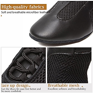 VCIXXVCE Women Lace up Ballroom Dance Practice Shoes Black Closed Toe Modern Salsa Latin Dance Teaching Performance Dancing Shoes,9.5 US