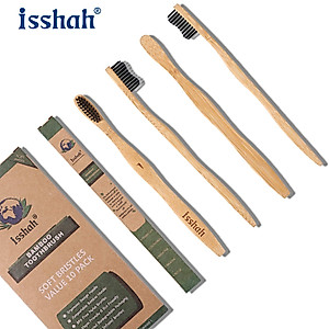 Isshah Soft Bristles Bamboo Toothbrushes, Black and White, Pack of 10