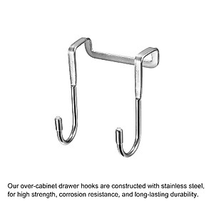 HARFINGTON Over Cabinet Drawer Hooks, 2 Pack S-Shape Extended Stainless Steel Double Hanging Hooks for Bathroom Kitchen Door, Silver Tone