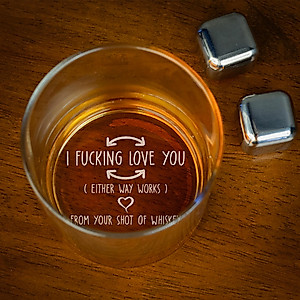 Lucy Engraving I F-king Love You Whiskey Glass Gifts for Husband - Engraved Birthday Gifts for Him on Rock Glass - Christmas Gifts for Boyfriend - 11 oz - Made in the USA