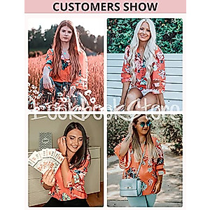 LookbookStore Women Floral Tops fpr Women 3/4 Sleeve Tops Blouse Trendy V Neck Floral Printed Going Out Tops Blouse 3/4 Bell Sleeve Loose Summer Top Shirt Salmon Size S Womens Tops Size 4 Size 6