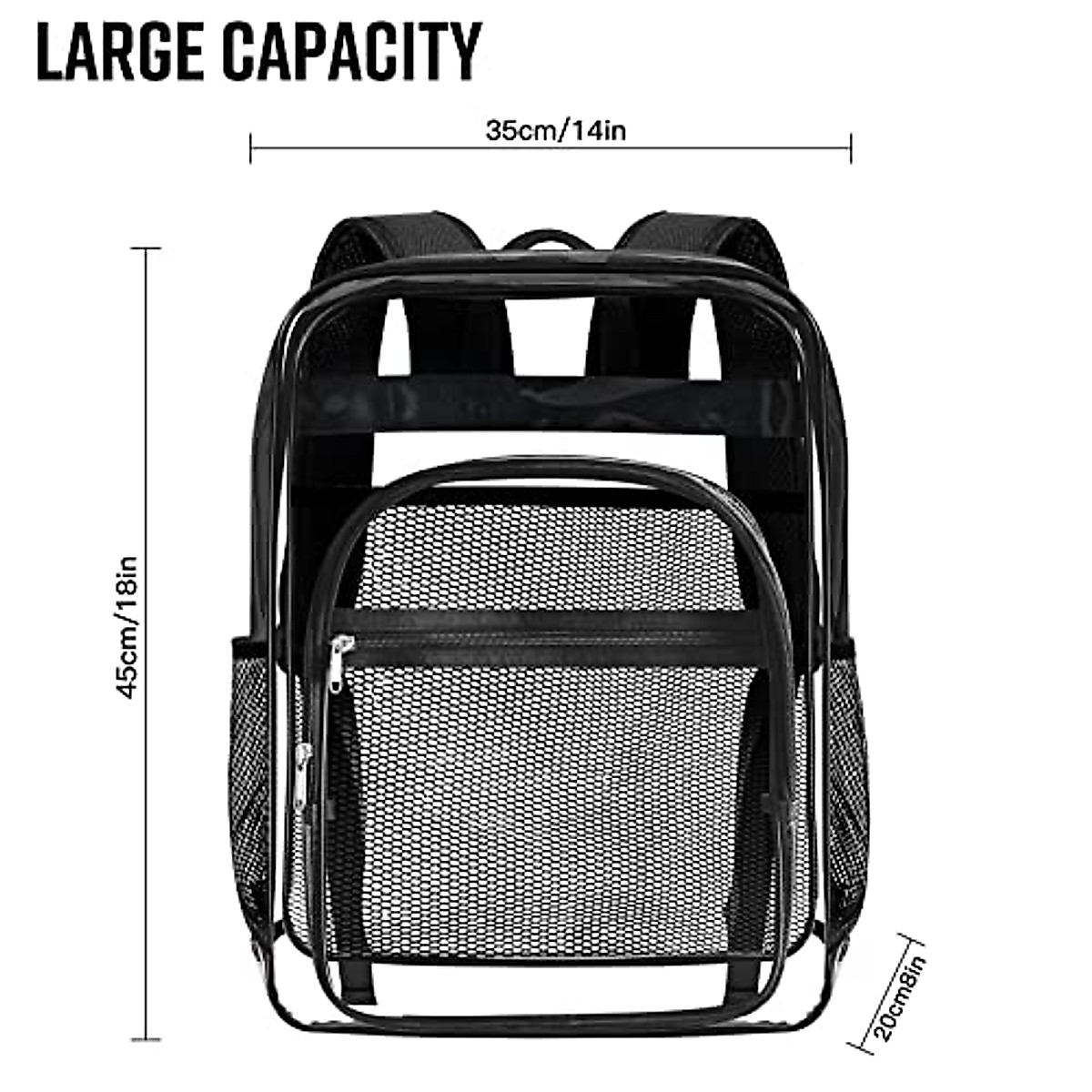 Clear Backpack Large Backpack Heavy Duty Sturdy Shape Transparent Backpack (C-Clear)