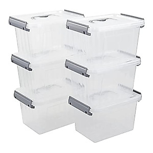 Sandmovie Small Plastic Storage Bin, Clear Storage Latch Box with Lids, 6 Packs