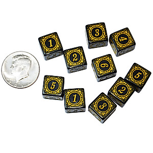 SmartDealsPro 10-Pack D6 Six Sides 16mm Dice Die for DND MTG PRG Wow Table Game Math Teaching (Yellow Letter)