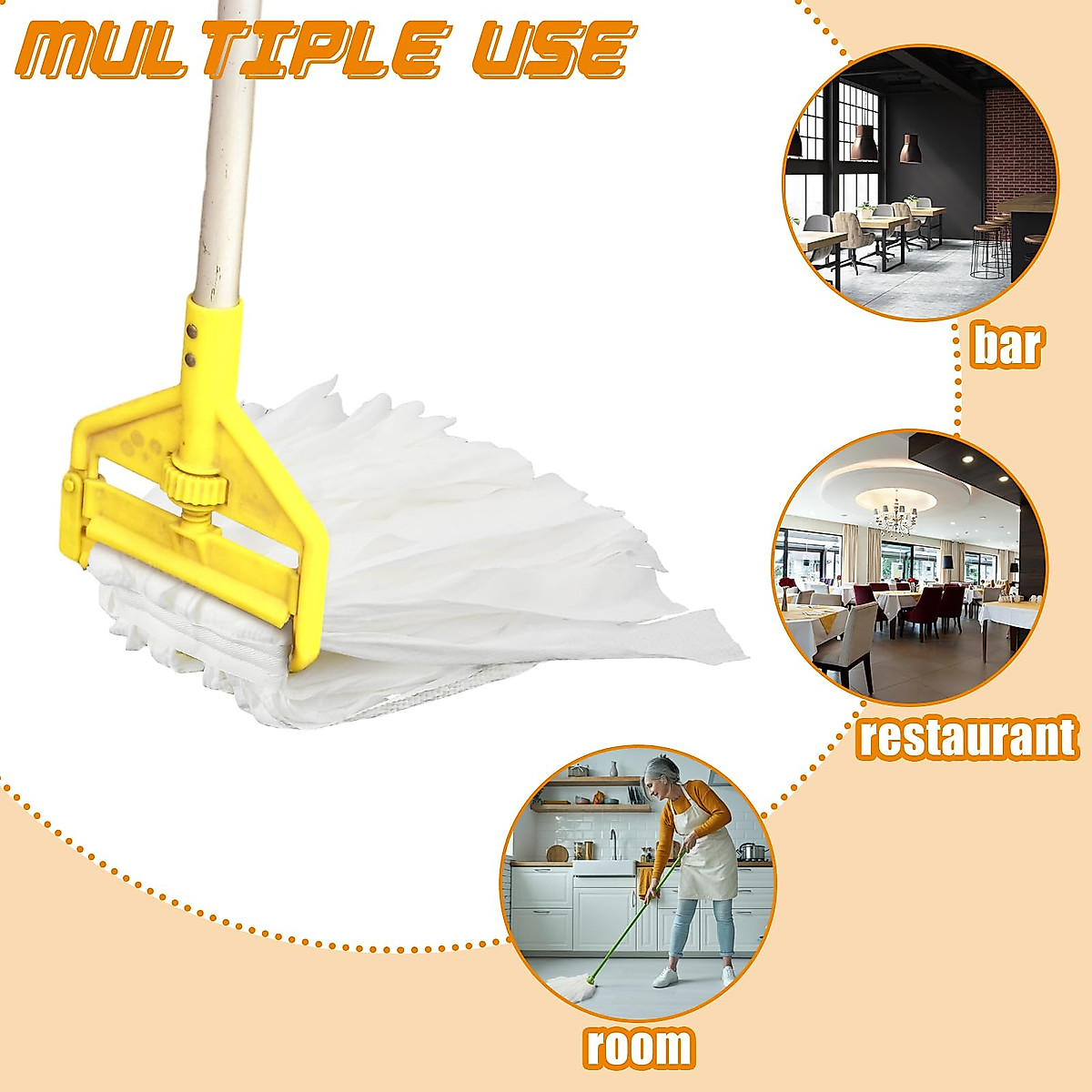 Yoande Disposable Industrial Mop Head Replacement 6 Inch Commercial White Mop Head Refill Lint Free Mop Non Woven Cut End Mop Head for Floor Cleaning Wet Indoor Outdoor Home Industrial Use(12 Pcs)