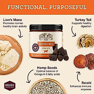 Hemp Well Immune + Allergy Support Dog Soft Chews with Functional Mushrooms and Hemp - 60 Count, Dog Allergy Relief, Itch Relief for Dogs - Dog Vitamins and Supplements for Digestive and Skin Support