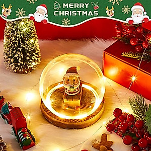 Funtery 4 Pcs 3.54 x 5 in Christmas DIY Clear Glass Dome Keepsake Globe Display Case with Light Wood Base Decorative Snow Globe Kit Plant Terrarium Decor for Women Craft Tabletop Gift (Classic Style)
