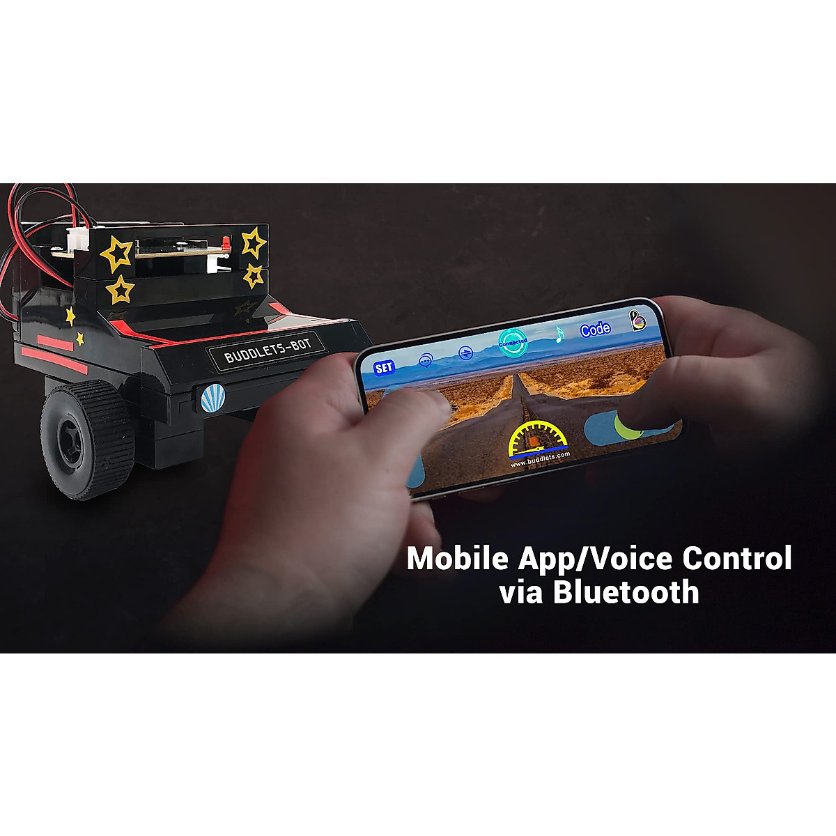 BUDDLETS-Bot Robot Toy Kit for Kids Ages 8-12 - STEM Coding Robotic Toy Car for Beginners - Engineering DIY Building Kit with Voice, Coding & App Controlled Robot (Black)