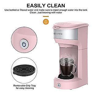LITIFO Single Serve Coffee Maker for Ground coffee, Tea & K Cup Pod, 2-In-1 Small Coffee Machine with 6 to 14oz Reservoir, One-Button Fast Brew, Auto Shut-off & Self Cleaning Function (Pink)
