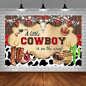 AIBIIN 7x5ft Cowboy Baby Shower Backdrop for Boys Wild West Oh Baby Photography Background Western Rodeo Cow Country Baby Shower Party Decorations Banner Photoshoot Props