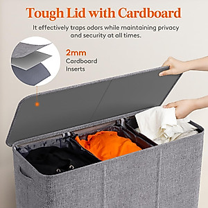 Lifewit 180L Laundry Hamper 3 Section, Extra Large Laundry Basket with Lid, Dirty Clothes Basket with Handle, Divided Laundry Sorter Organizer with 3 Removable Washing Bags, Light Gray