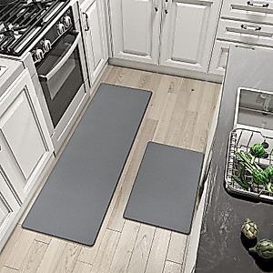DEXI Kitchen Rugs and Mats Cushioned Anti Fatigue Comfort Runner Mats for Floor Rugs Waterproof Standing Rugs Set of 3,17"x29"+17"x59"+17"x79" Grey
