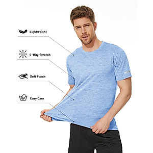 MAGCOMSEN Men's Athletic Shirts Dry Fit Lightweight Dry Fit Tee Tops Gym Active Fitness Sports Shirts Light Blue 2XL