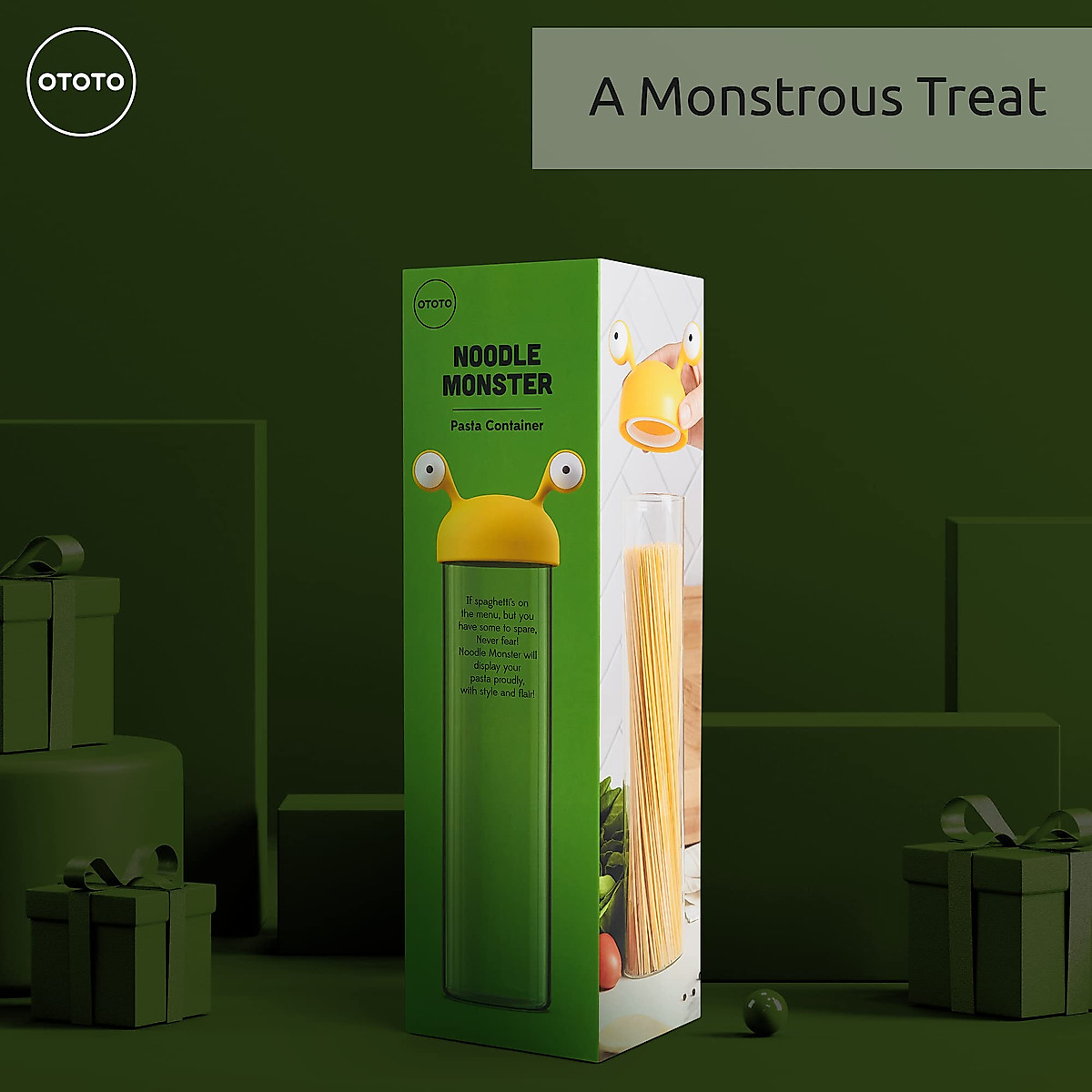 OTOTO Noodle Monster Spaghetti Container Storage - Pasta Containers for Pantry - BPA-free Plastic, Airtight, Food Grade & Dishwasher Safe Pasta Storage - Pasta Holder Container - 5x3.5x12.75 in