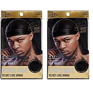 KISS COLORS & CARE Power Wave Velvet Luxe Durag - Black, Breathable, Stretchy Velvet Fabric Ideal For Wave Formation & Overnight Comfort, Stylish & Practical For All Hair Types, 0.13 pounds