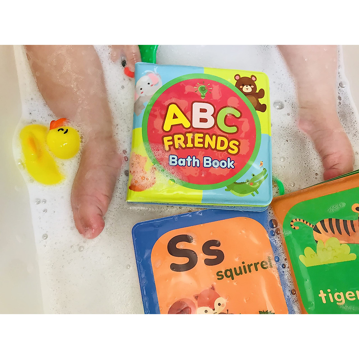 Spruce Lab ABC Friends Magic Color Bath Books - 4 Bath Book Set - Educational Baby Bath Toys - Magic Appearing Animals in Water - Teething Toys for Babies - Boy/Girl Baby Bathtub Books Baby Shower Toy