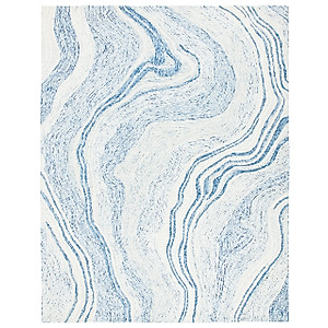 SAFAVIEH Fifth Avenue Collection Area Rug - 8' x 10', Blue & Ivory, Handmade Mid-Century Modern Abstract New Zealand Wool, Ideal for High Traffic Areas in Living Room, Bedroom (FTV121M)
