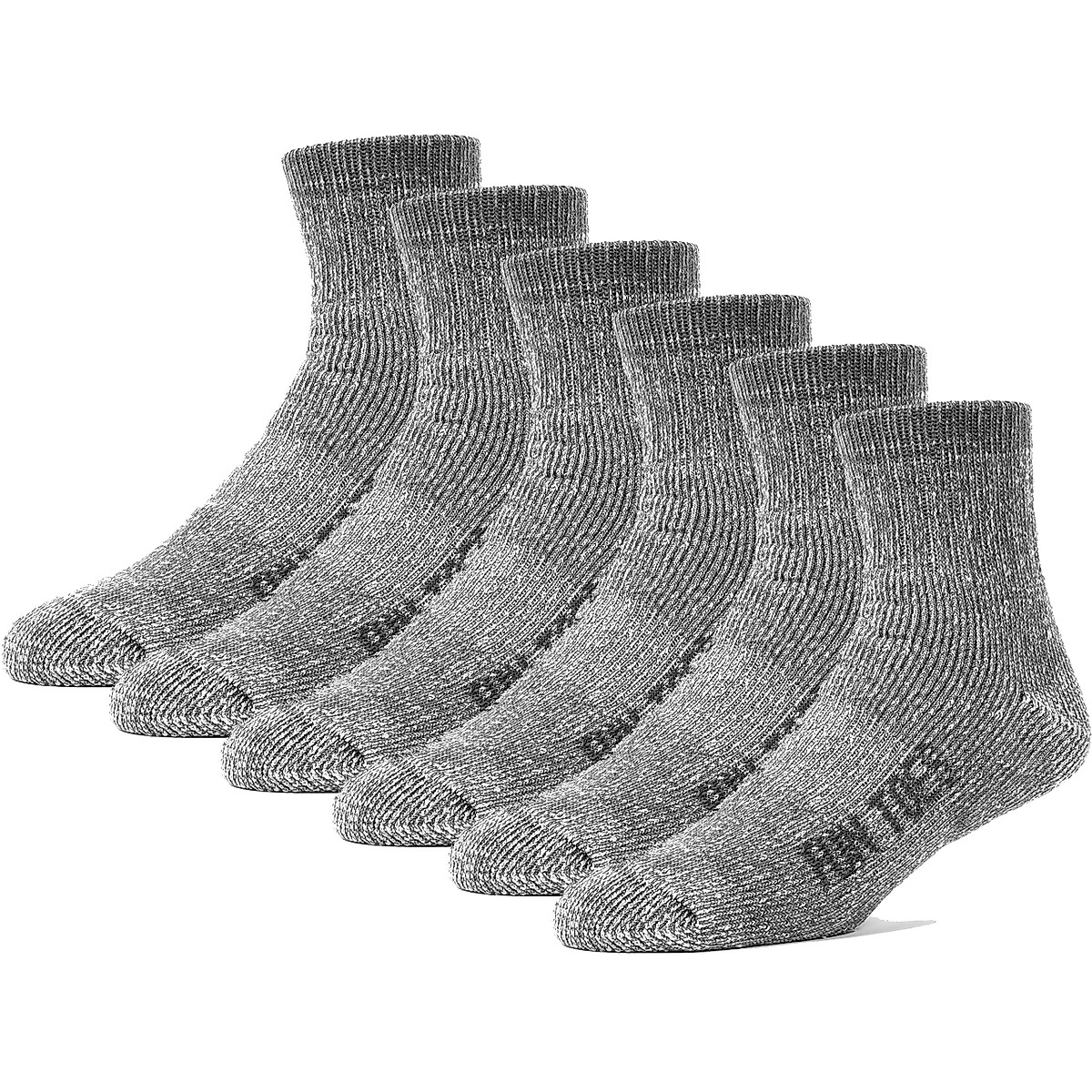FUN TOES Merino Wool Ankle Socks 6 Pairs Arch Support and Cushioning Heel to Toe Reinforcement Ideal for Hiking (Grey, Men 10-13)