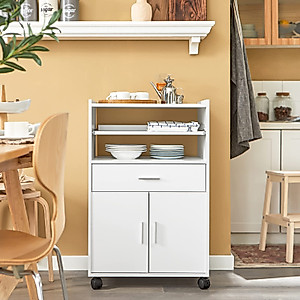 SoBuy Kitchen Cart Breakfast Bar, Rolling Kitchen Island Side Table, Microwave Oven Rack Stand Removable Storage Cabinet on Wheels, White FSB09-W