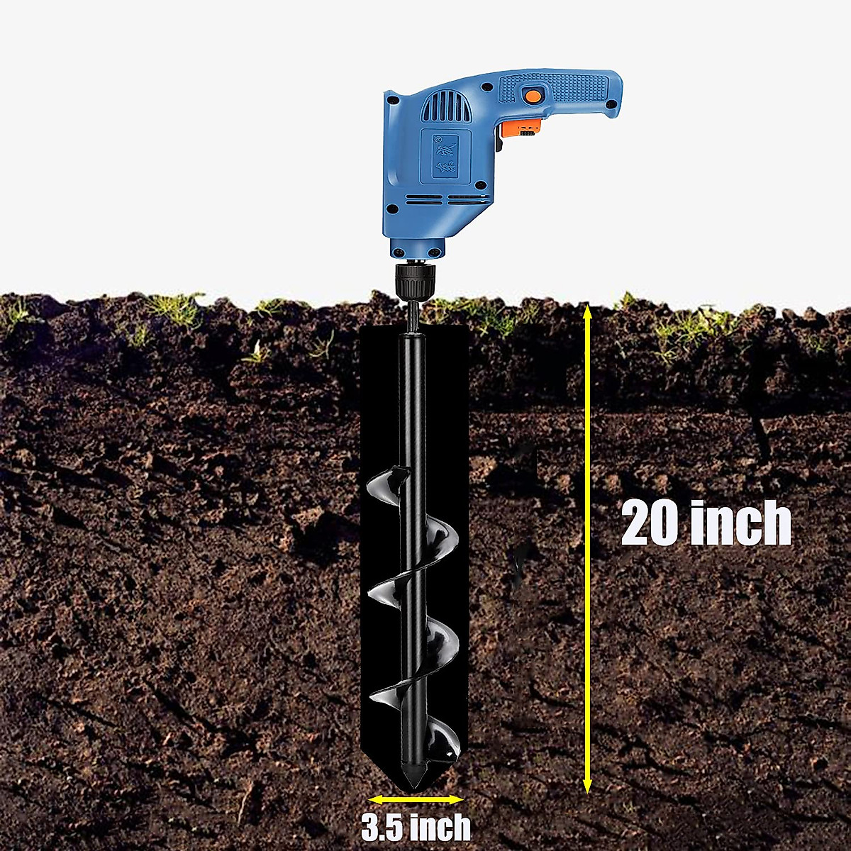 Gezhesiwei Auger Drill Bit Garden Auger Spiral Drill Bit Non Slip Earth Drill Auger for 38” Hex Drive Drill (3.5”X20”Black)