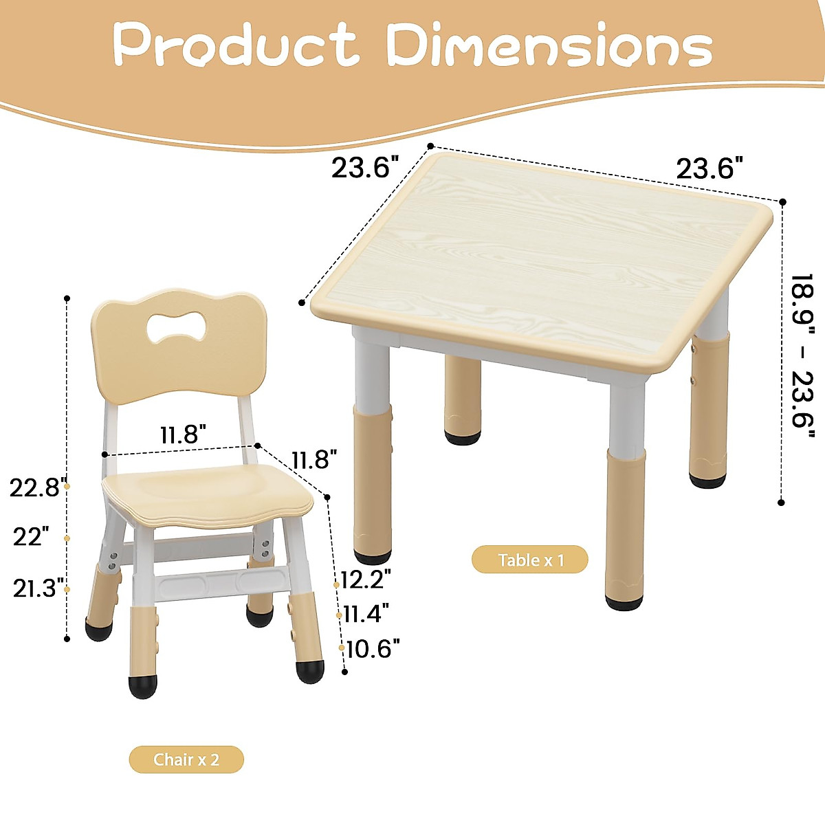 GAOMON Kids Table and 2 Chairs Set with Graffiti Desktop, Height Adjustable Toddler Table and Chairs Set, 4 in 1 Activity Table Play Table for Reading, Drawing, Playing, Eating