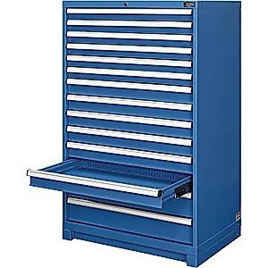 Global Industrial 14 Drawer Modular Cabinet, w/Lock, w/o Dividers, 36"Wx24"Dx57"H Blue