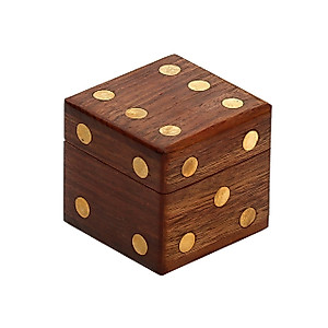 Dice in Dice - 2.4" Wooden Square Dice Box with 5 Cute Dices - Wood Dice Accessories Organizer / Holder / Storage / Case / Container / Game Set