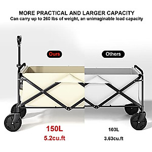 DreamQuest Wagon, Wagon Cart with Wheels Foldable,Load 260lbs Collapsible Folding Outdoor Utility Wagon Garden Carts for Transporting Heavy Loads, Shopping and Camping