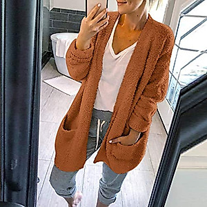 Akabsh Women Casual Sweatshirt Solid Winter Warm Soft Wool Pockets Cardigan Coat Outwear