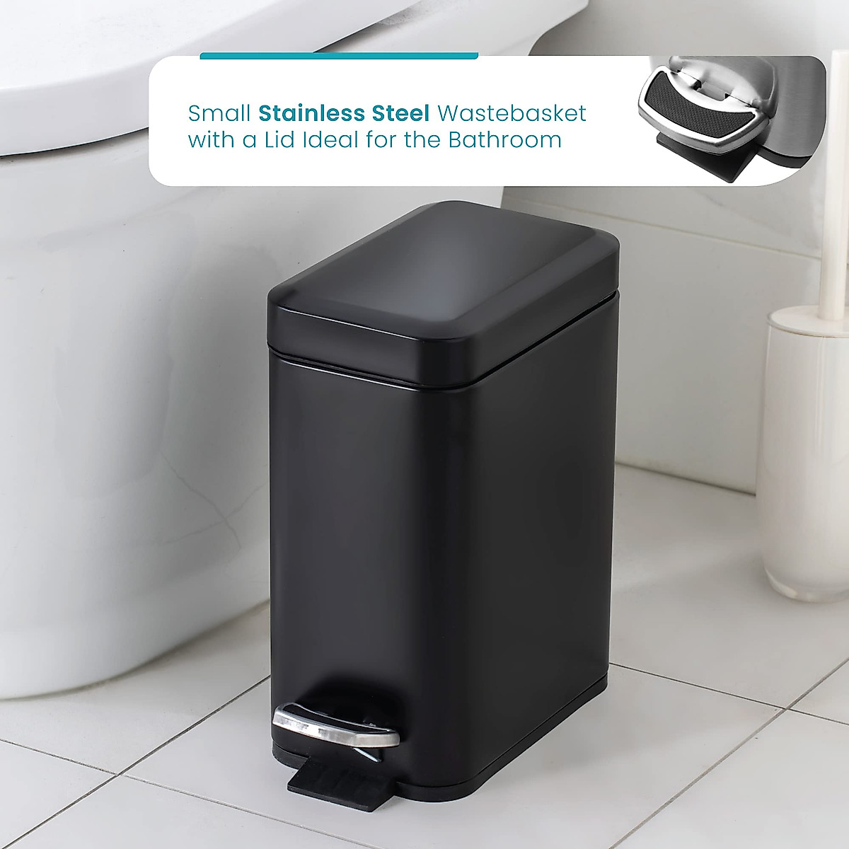 Home Zone Living 8 Gallon and 1.3 Gallon Kitchen Trash Can Value Bundle Set, Stainless Steel Wastebasket with Lid and Slim Design