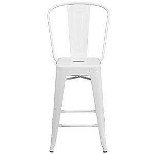 Flash Furniture Commercial Grade 24" High White Metal Indoor-Outdoor Counter Height Stool with Removable Back