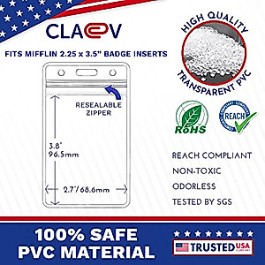 Claev Vertical ID Badge Holders (2.25x3.5 inch Standard, 100 Pack), Clear Waterproof Plastic Name Card Holders for Conferences, Conventions, Offices & Schools