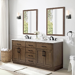 OVE Decors Maya Plus 72 in. Double Sink Bathroom Vanity in Almond Latte Finish, Black Hardware and Included Power Bar