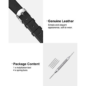 uxcell Black Genuine Leather Band 12mm Width, Flat Thin Elegant Leather Watch Strap for Women