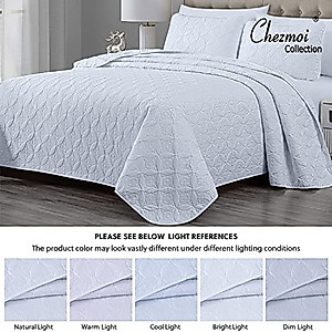 Chezmoi Collection Florenz 3-Piece King Size Quilt Set White - Soft Summer Lightweight Oversized King Bedspread 118 x 106, Medallion Pattern Coverlet for All Season