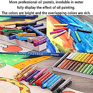 Oil Pastel Set,Professional Painting Soft Drawing Graffiti Art Crayons Washable Round Non Toxic Pastel Sticks for Artist,Kids,Student,Beginner (50 Colors)