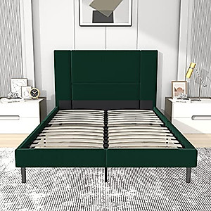 Flolinda King Size Bed Frame, Upholstered Bed Frame with Tall Tufted Velvet Headboard, Heavy Duty Metal Mattress Foundation with Wooden Slats, King Bed Frame No Box Spring Needed, Easy Assembly