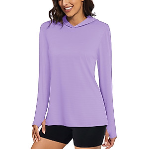 MAGCOMSEN Sun Hoodie Women UPF 50+ Long Sleeve UV Shirts Quick Drying Rash Guard Hiking Light Purple M