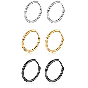 Hypoallergenic Small Hoop Earrings for Women Men Huggie Tiny Hoop Earrings Sets for Cartilage Tragus Titanium Surgical Steel Gold Silver Black Color 20G 9mm Inside Diameter