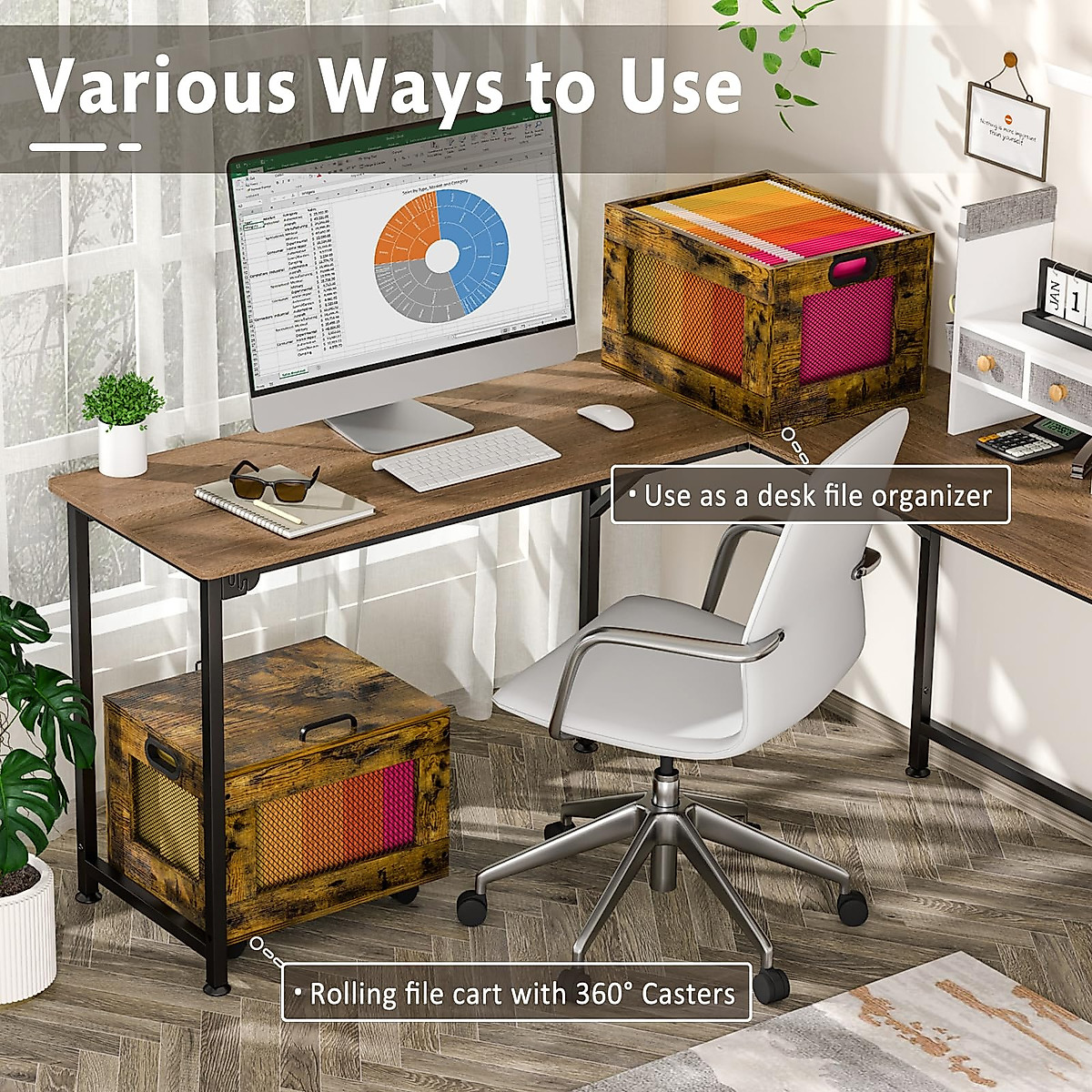 X-cosrack Rolling File Cabinet, Hanging File Organizer Box with Lid for Home Office, Small Filing Cabinet with Wheels Under Desk, Mobile Files Storage Cart, Letter & Legal Size