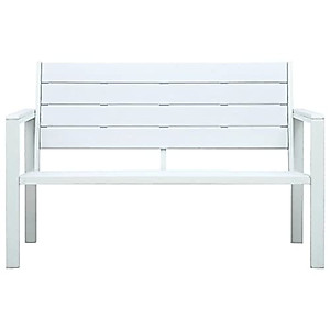vidaXL Patio Bench Garden Outdoor Balcony Terrace Outside Backyard Yard Porch Home Furniture Seat Lounge Seating HDPE White Wood Look
