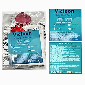 Vicloon Soft Cloth Baby Books, Baby Books 0-6 Months, 3D Black and White High Contrast Soft Cloth Book, Washable Non-Toxic Early Baby Book