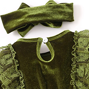 AFAVOM Toddler Baby Girls Velvet Tutu Dress with Headband Fall Winter Outfits Kids Lace Long Sleeve Princess Birthday Party Christmas Dresses Vintage Casual Holiday Playwear Clothes Green 6-9 Months